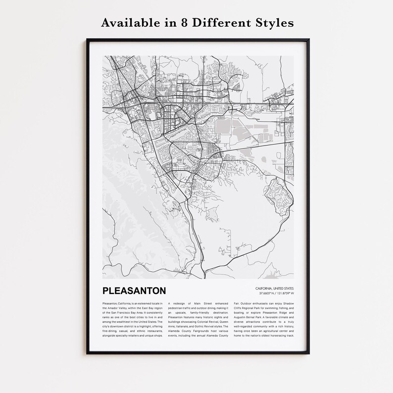 Mapa impreso de Pleasanton, Mapa turístico de Pleasanton, Arte ...