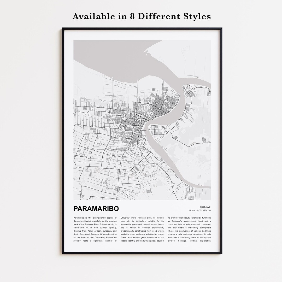 Paramaribo Map Print, Paramaribo Travel Map, Paramaribo Wall Decor Art ...