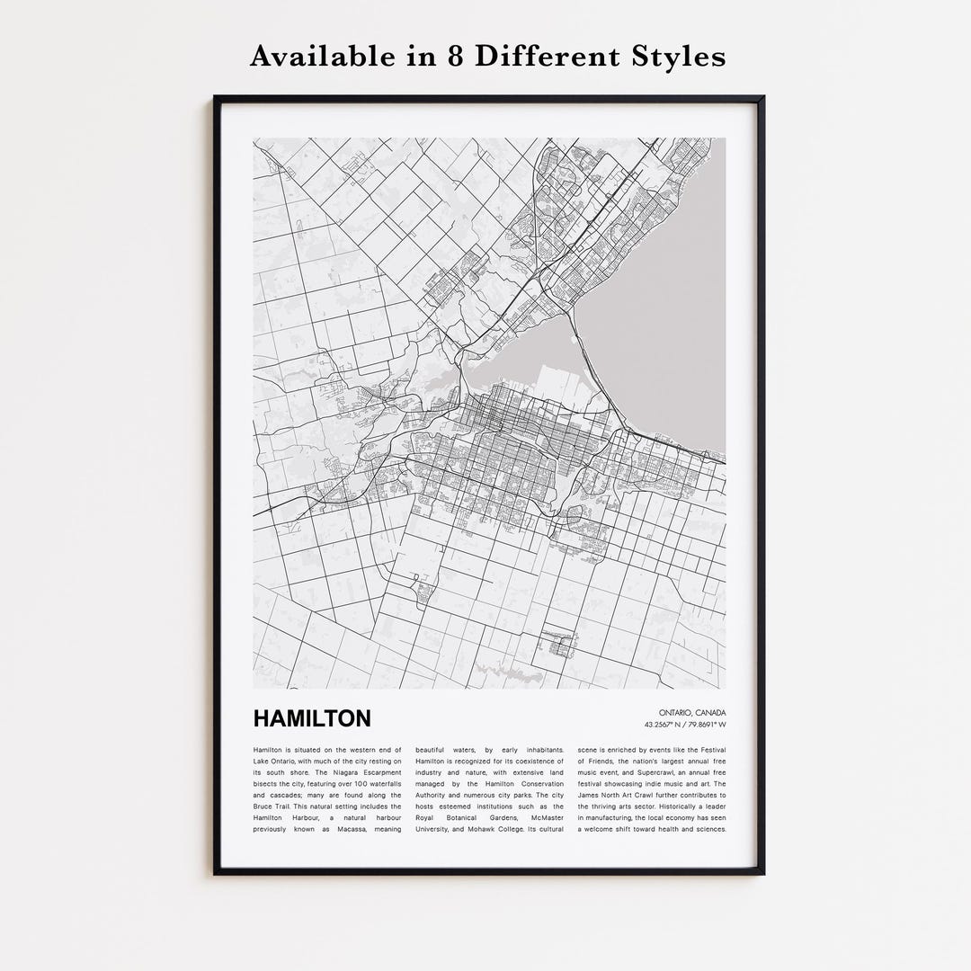 Hamilton Map Print, Hamilton Travel Map, Hamilton Wall Decor Art ...
