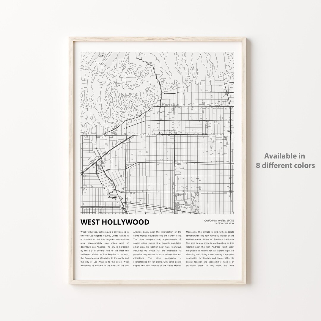 West Hollywood Map Print, West Hollywood Travel Map, West Hollywood ...