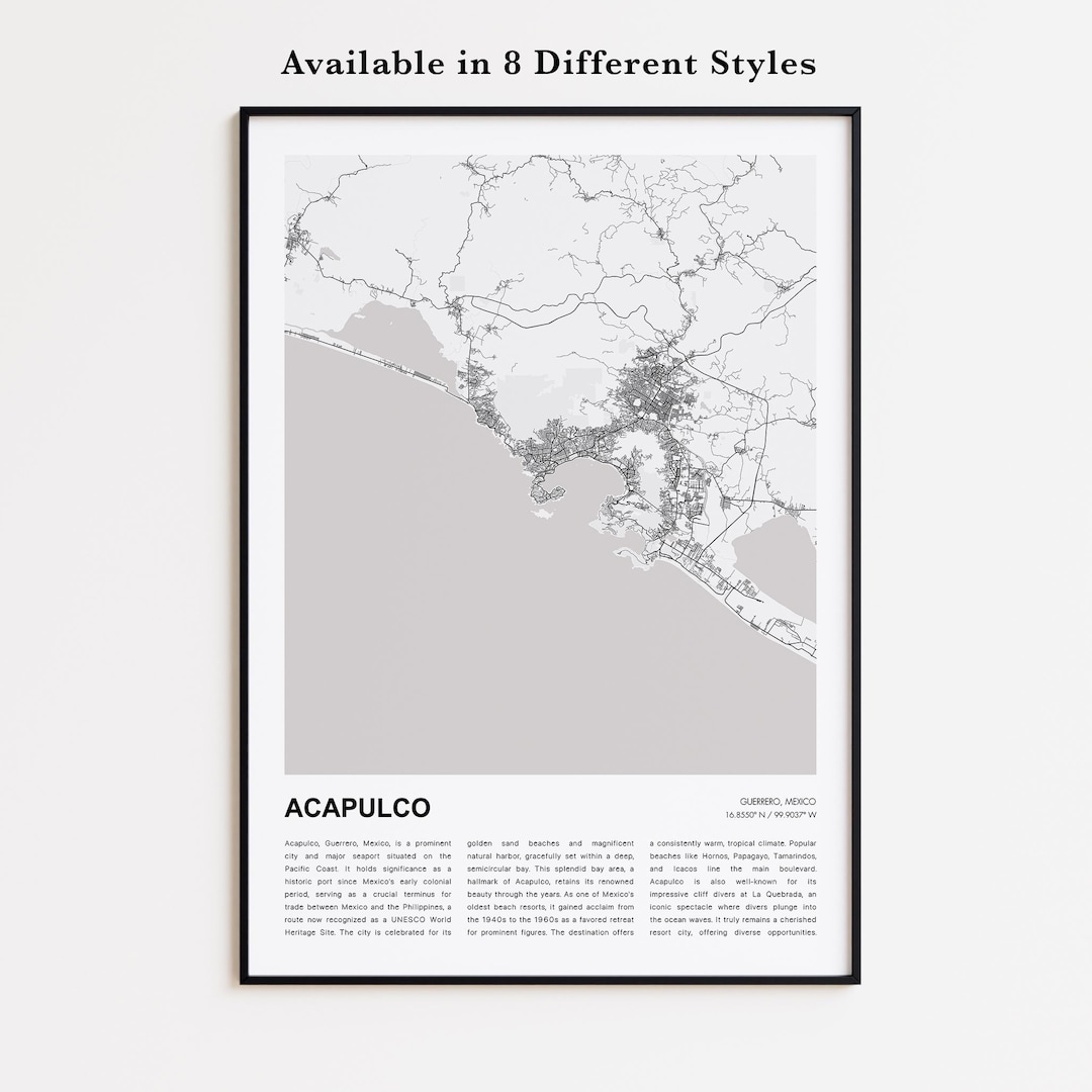 Acapulco Map Print, Acapulco Travel Map, Acapulco Wall Decor Art ...