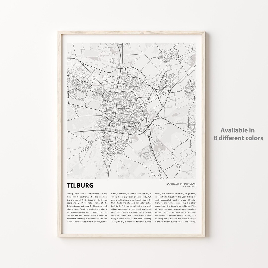 Tilburg Map Print, Tilburg Travel Map, Tilburg Wall Decor Art, Tilburg ...