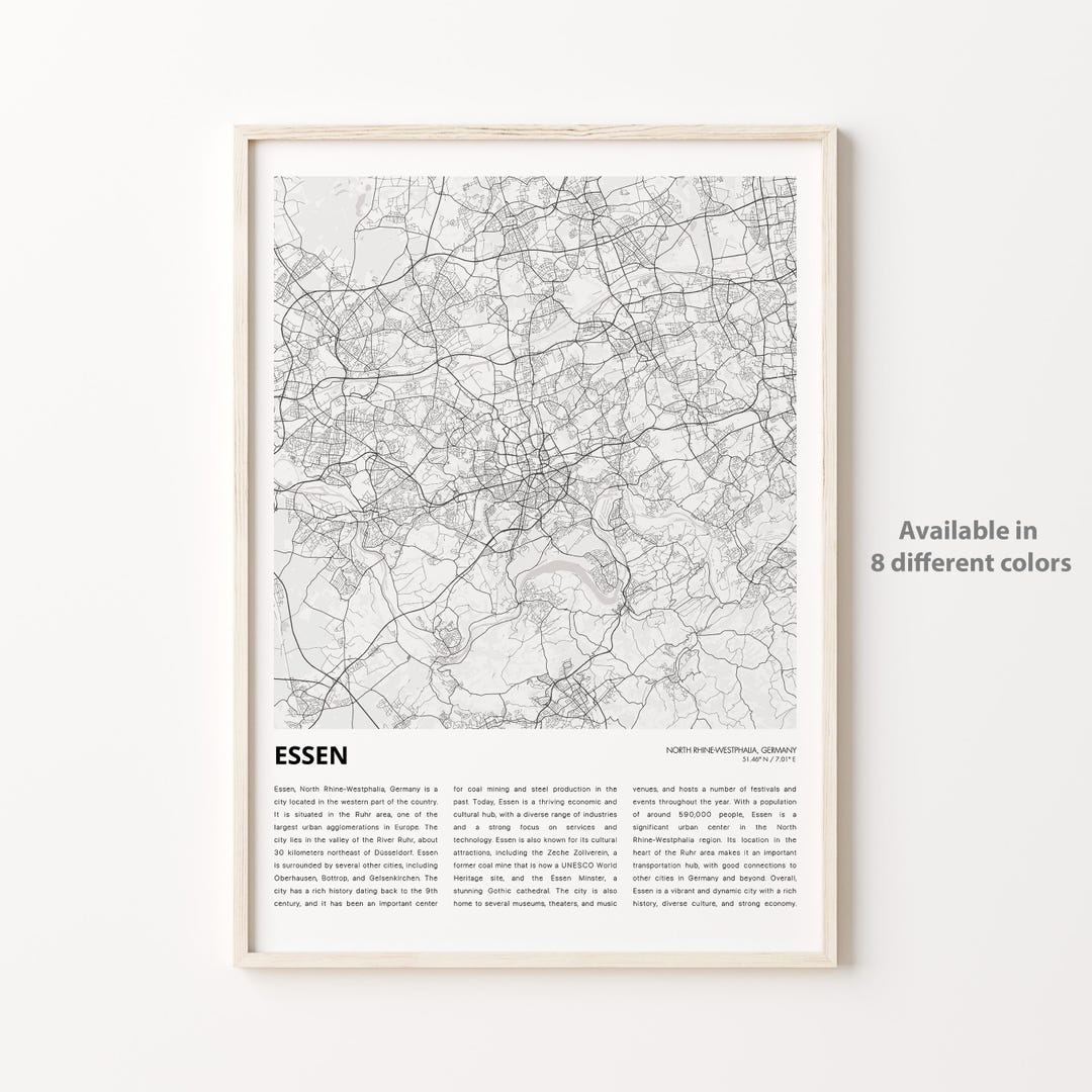 Essen Map Print, Essen Travel Map, Essen Wall Decor Art, Essen North ...