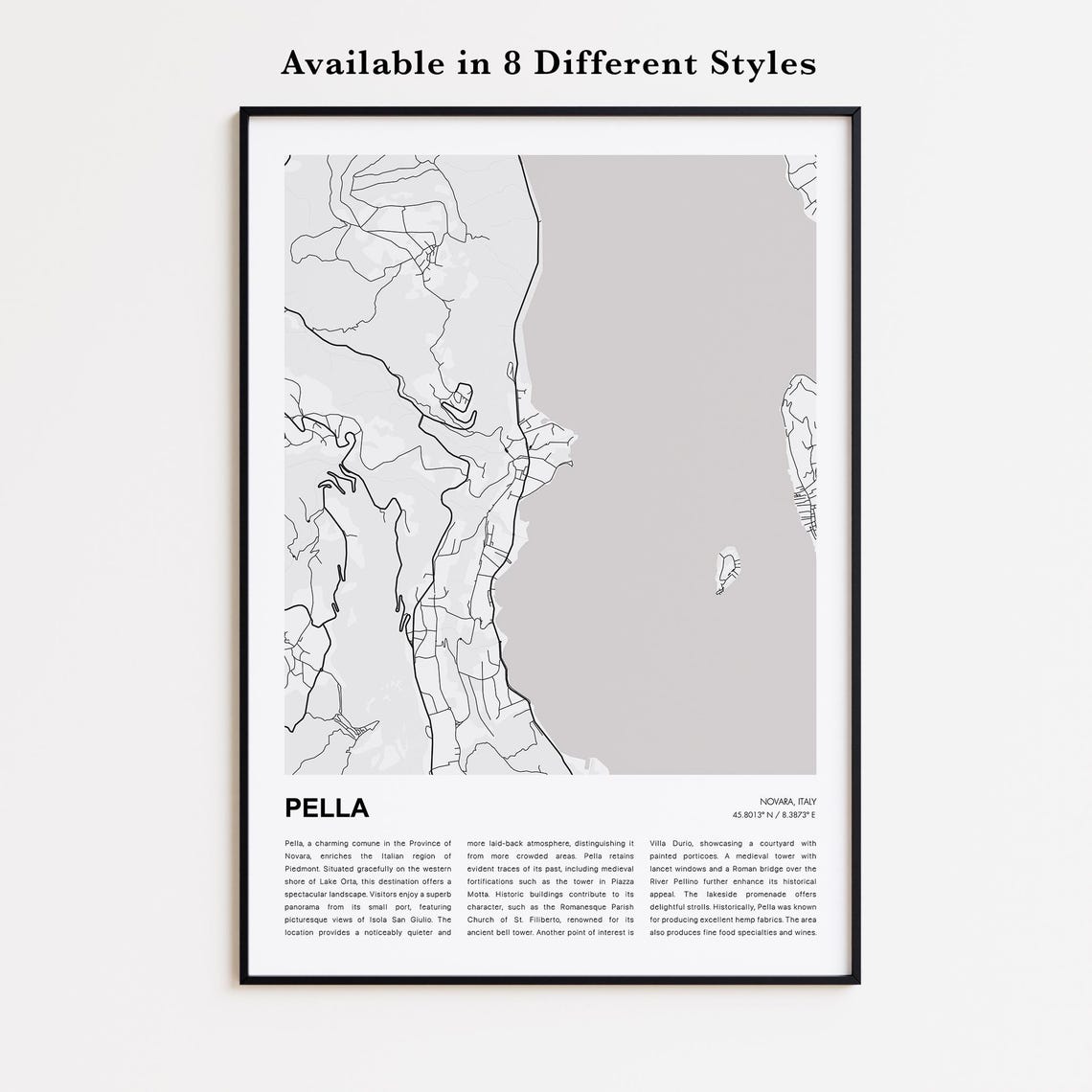 Pella Map Print, Pella Travel Map, Pella Wall Decor Art, Pella Novara ...