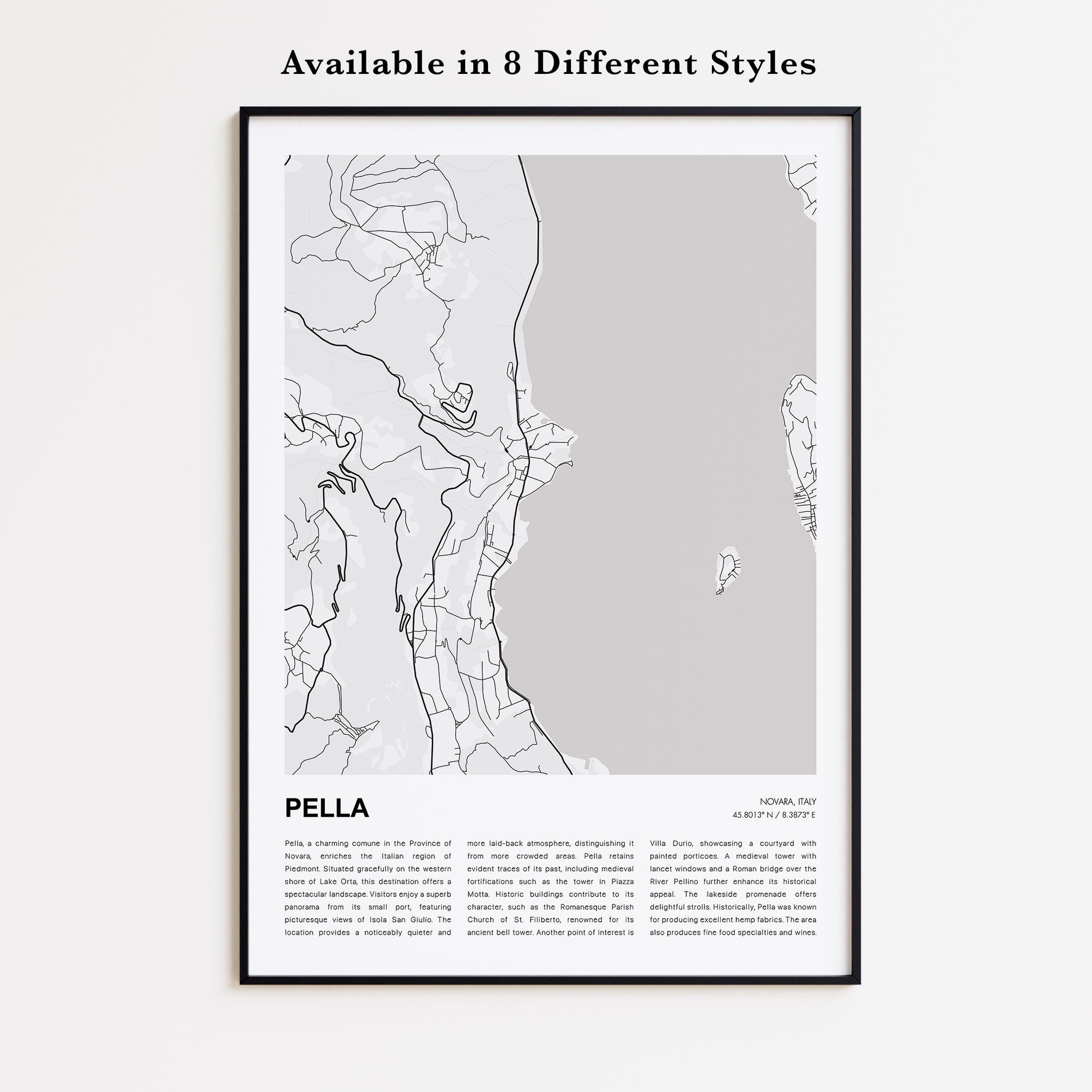 Pella Map Print, Pella Travel Map, Pella Wall Decor Art, Pella Novara ...