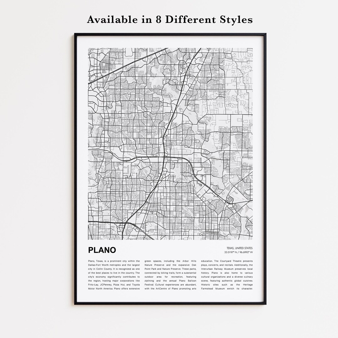 Plano Map Print, Plano Travel Map, Plano Wall Decor Art, Plano Texas ...