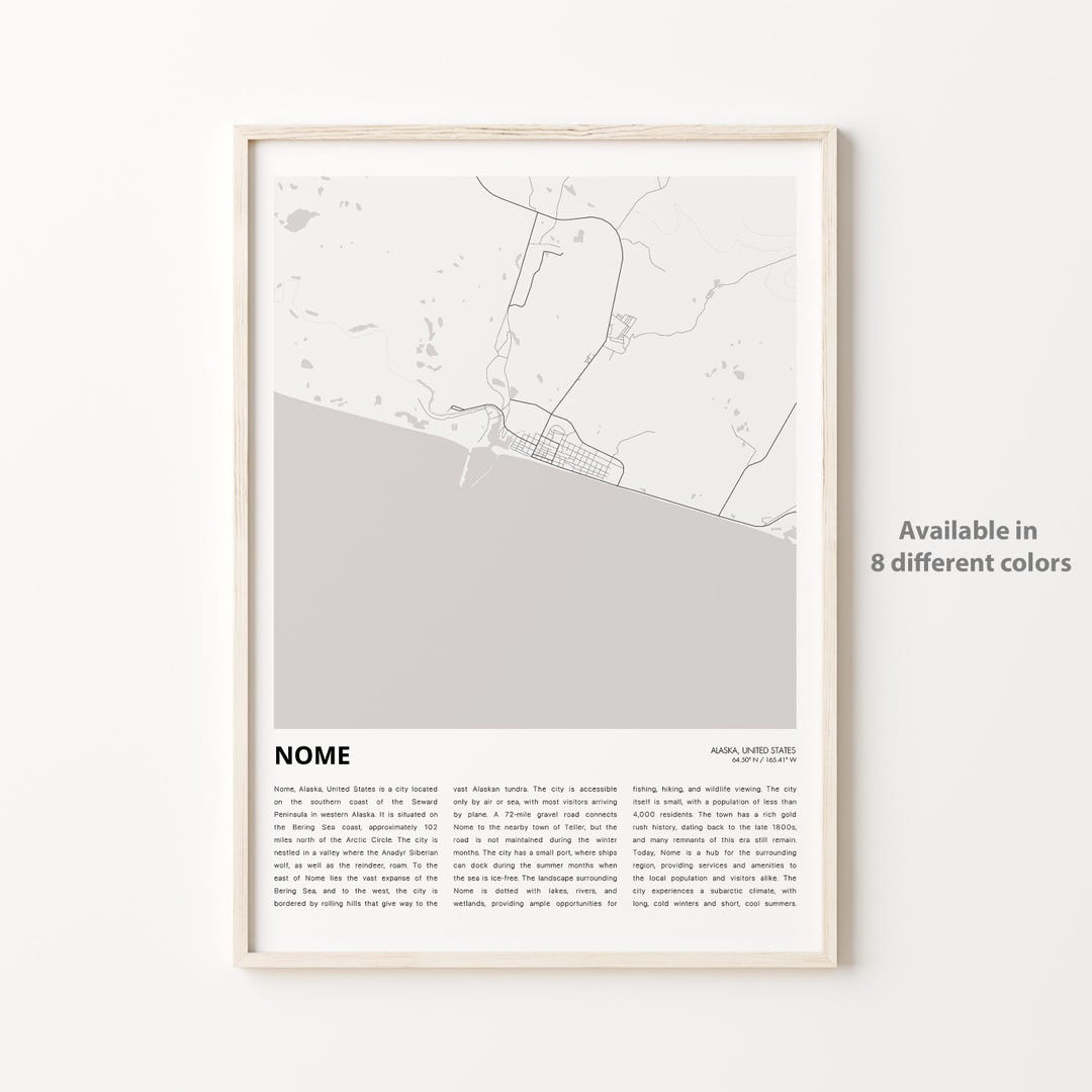 Nome Map Print, Nome Travel Map, Nome Wall Decor Art, Nome Alaska ...