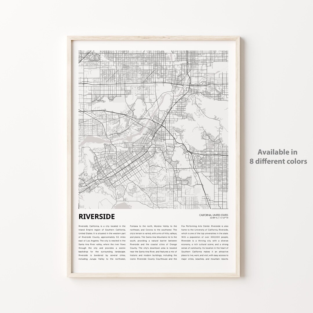 Riverside Map Print, Riverside Travel Map, Riverside Wall Decor Art ...