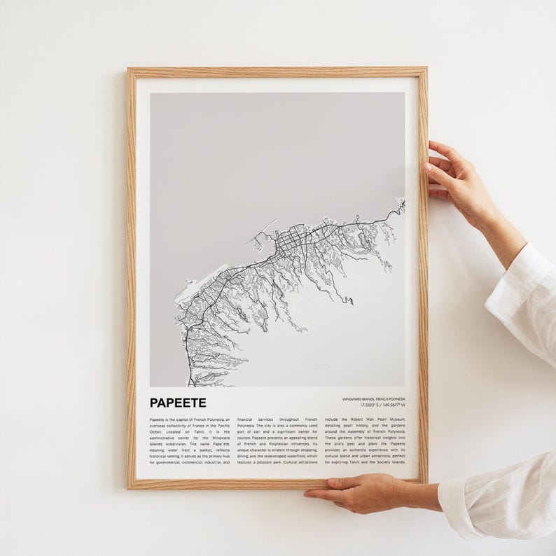 Papeete Map Print, Papeete Travel Map, Papeete Wall Decor Art, Papeete ...