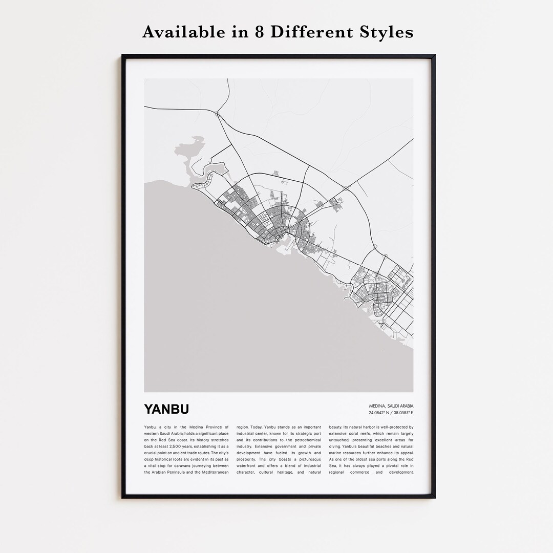 Yanbu Map Print, Yanbu Travel Map, Yanbu Wall Decor Art, Yanbu Medina ...