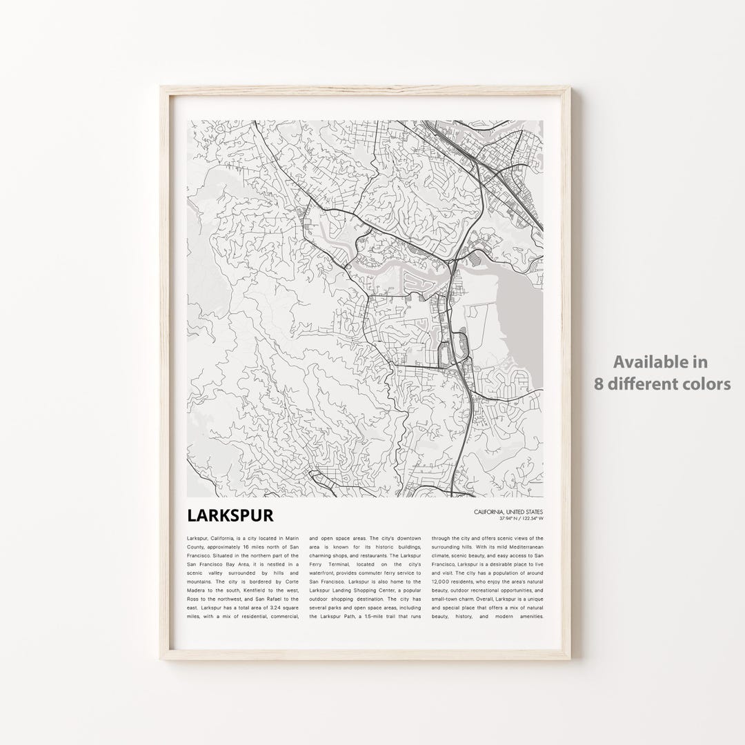 Larkspur Map Print, Larkspur Travel Map, Larkspur Wall Decor Art ...