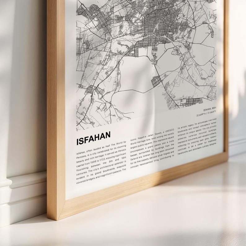 Isfahan Map Print, Isfahan Travel Map, Isfahan Wall Decor Art, Isfahan ...