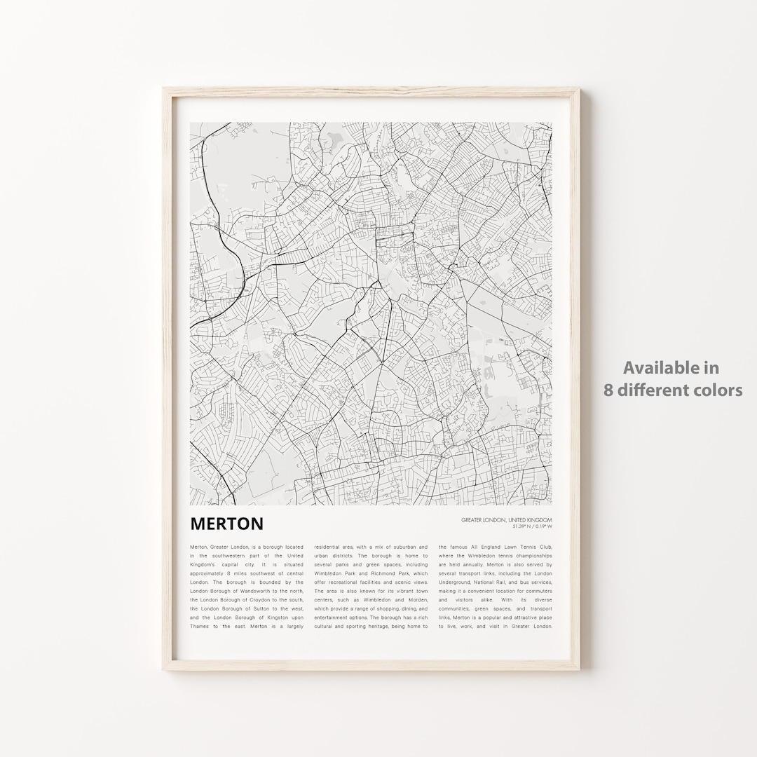 Merton Map Print, Merton Travel Map, Merton Wall Decor Art, Merton ...