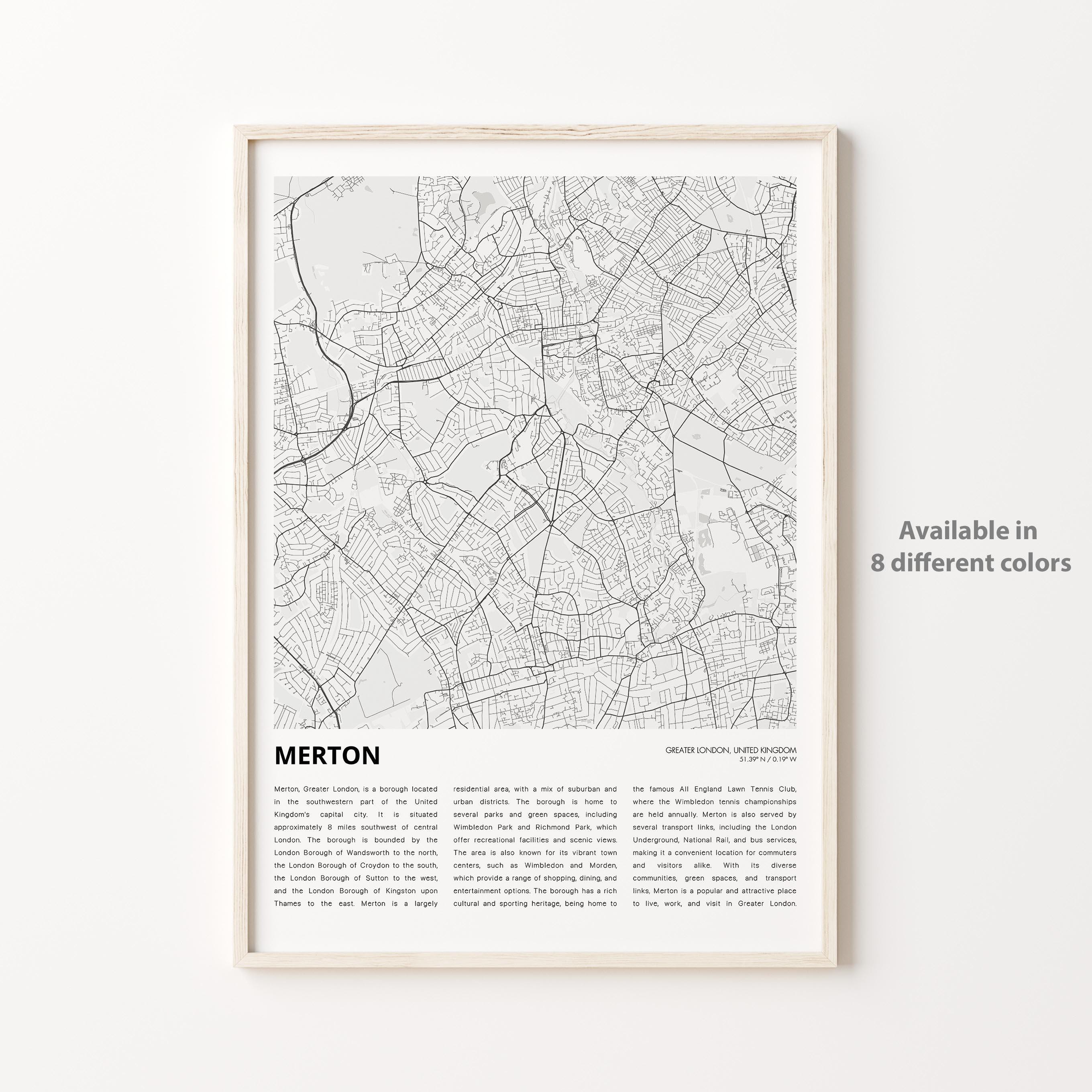 Merton Map Print, Merton Travel Map, Merton Wall Decor Art, Merton ...