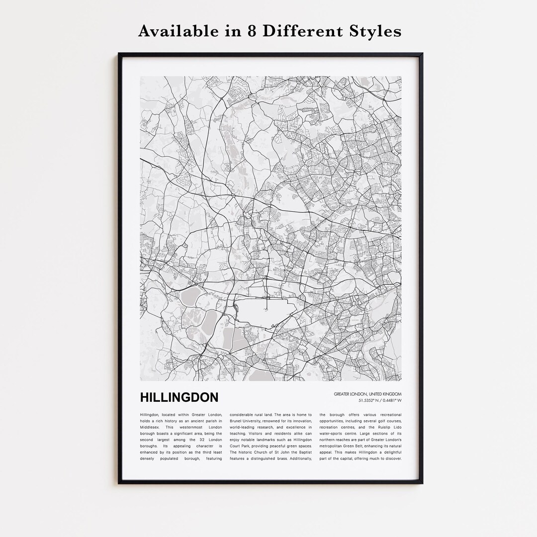 Hillingdon Map Print, Hillingdon Travel Map, Hillingdon Wall Decor Art ...