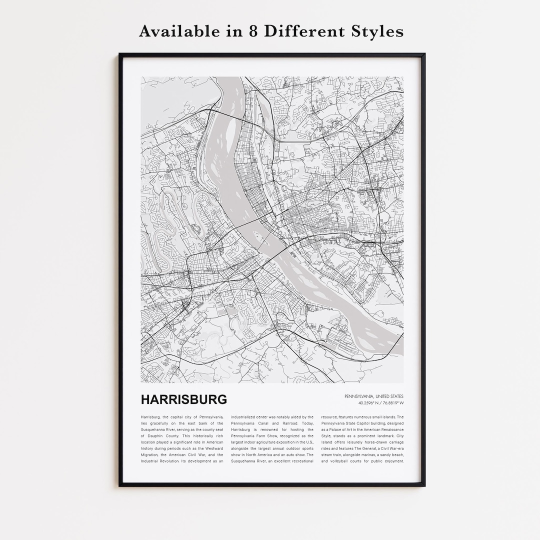 Harrisburg Map Print, Harrisburg Travel Map, Harrisburg Wall Decor Art ...