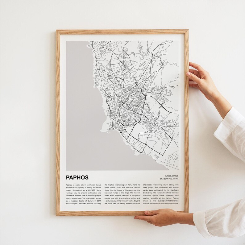 Paphos Map Print, Paphos Travel Map, Paphos Wall Decor Art, Paphos ...