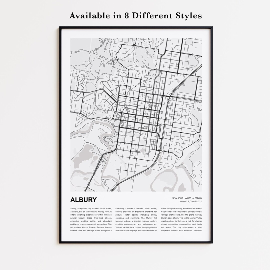 Albury Map Print, Albury Travel Map, Albury Wall Decor Art, Albury New ...