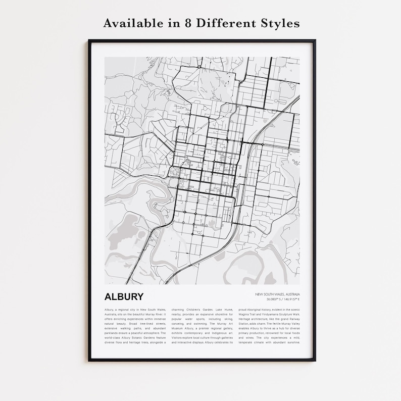 Albury Map Print, Albury Travel Map, Albury Wall Decor Art, Albury New ...