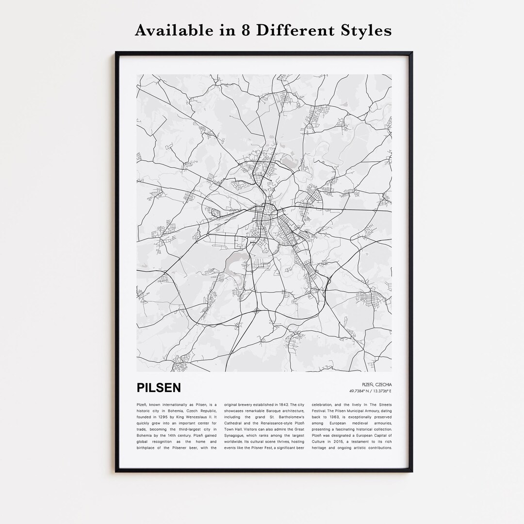 Mapa de Pilsen impreso, Mapa turístico de Pilsen, Arte decorativo de ...