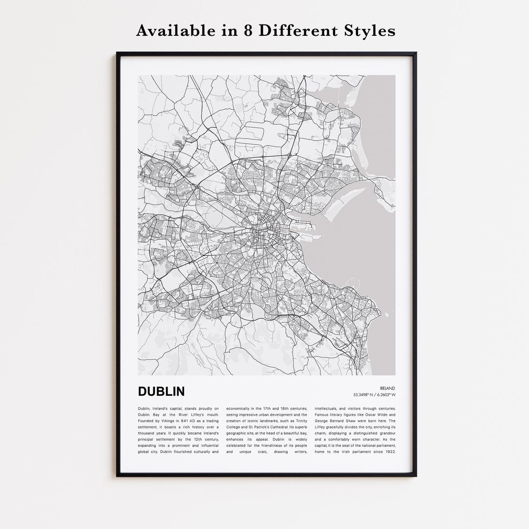 Dublin Map Print, Dublin Travel Map, Dublin Wall Decor Art, Dublin ...