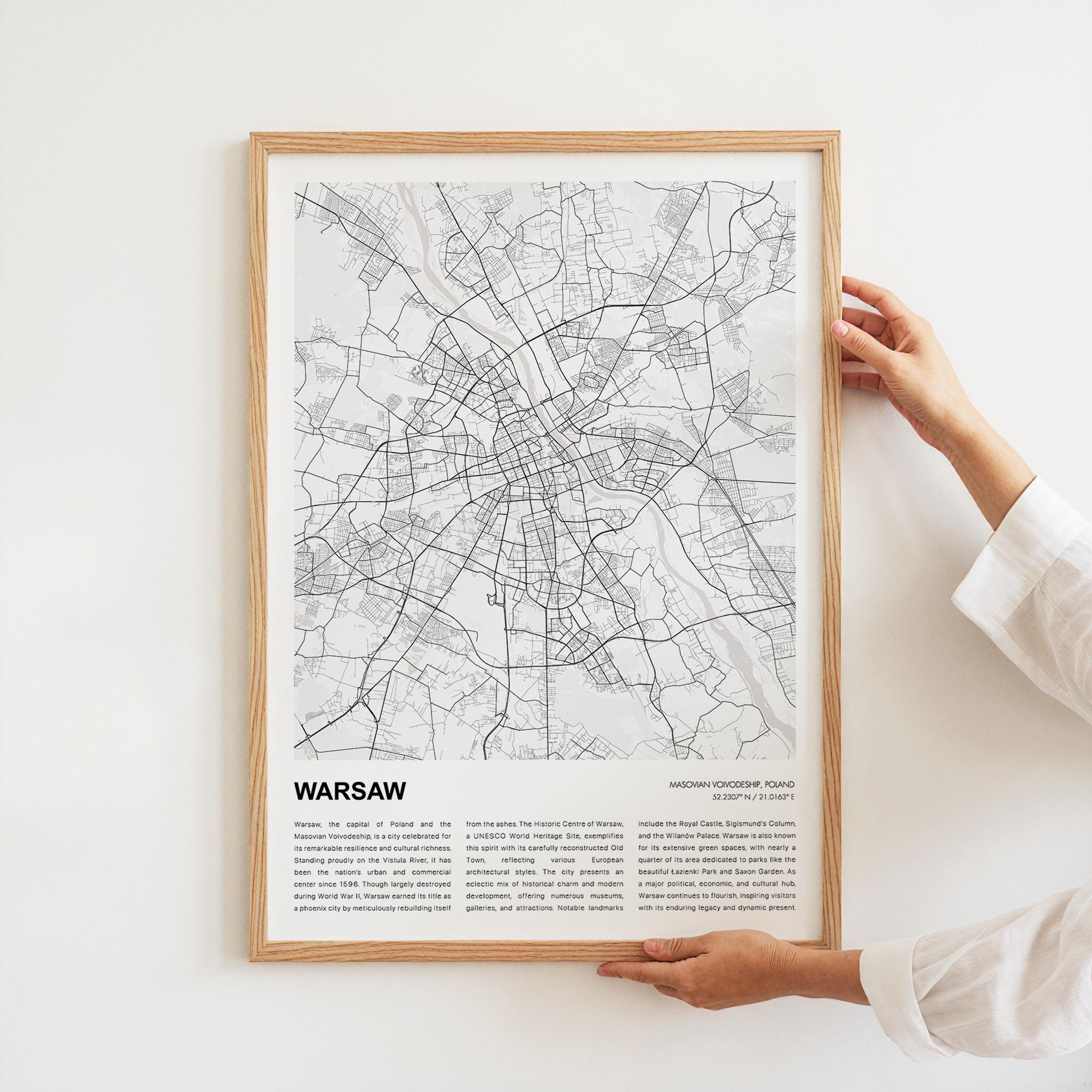 Warsaw Map Print, Warsaw Travel Map, Warsaw Wall Decor Art, Warsaw ...