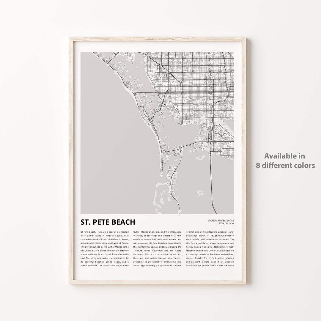 St. Pete Beach Map Print, St. Pete Beach Travel Map, St. Pete Beach Wall Decor Art, St. Pete ...
