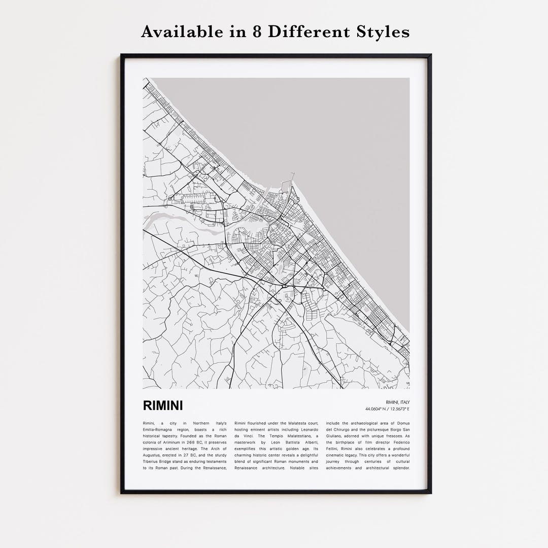 Rimini Map Print, Rimini Travel Map, Rimini Wall Decor Art, Rimini ...