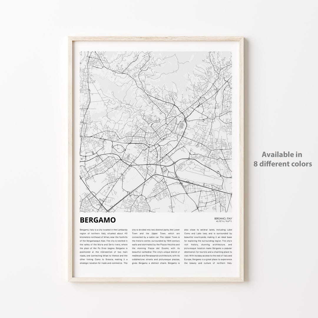 Bergamo Map Print, Bergamo Travel Map, Bergamo Wall Decor Art, Bergamo ...