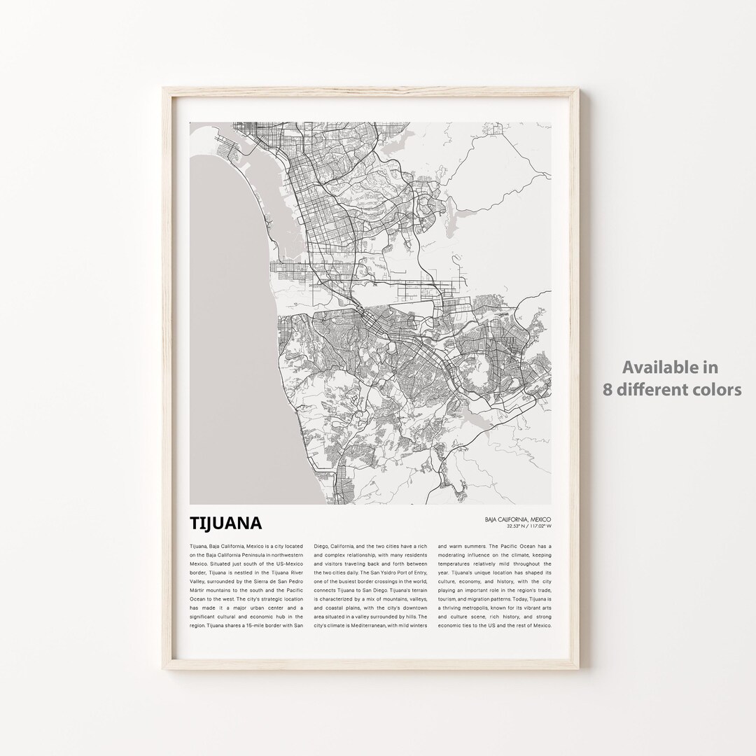 Tijuana Map Print, Tijuana Travel Map, Tijuana Wall Decor Art, Tijuana ...