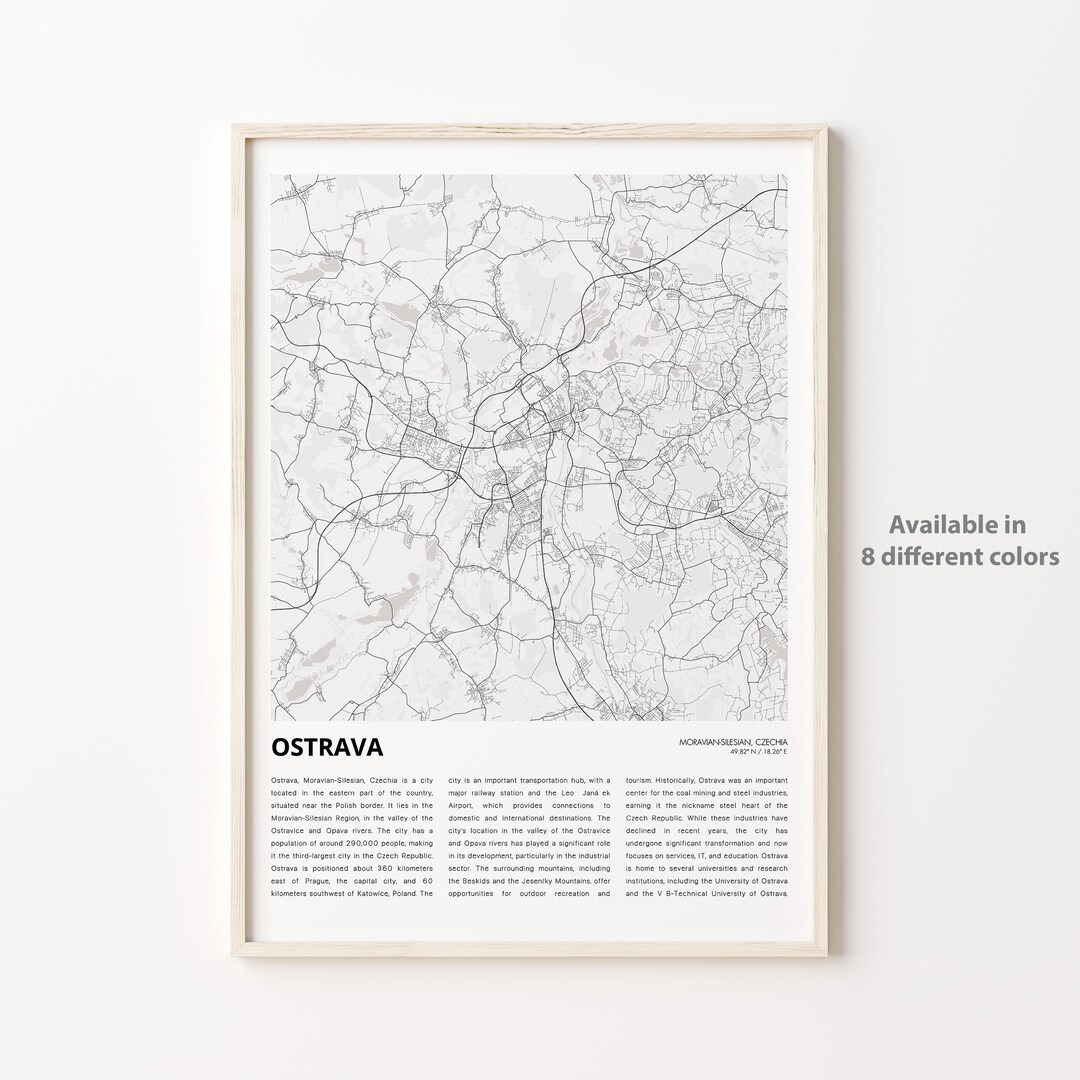 Ostrava Map Print, Ostrava Travel Map, Ostrava Wall Decor Art, Ostrava ...