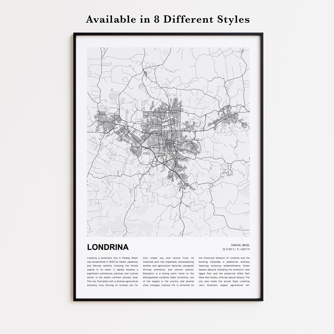 Londrina Map Print, Londrina Travel Map, Londrina Wall Decor Art ...