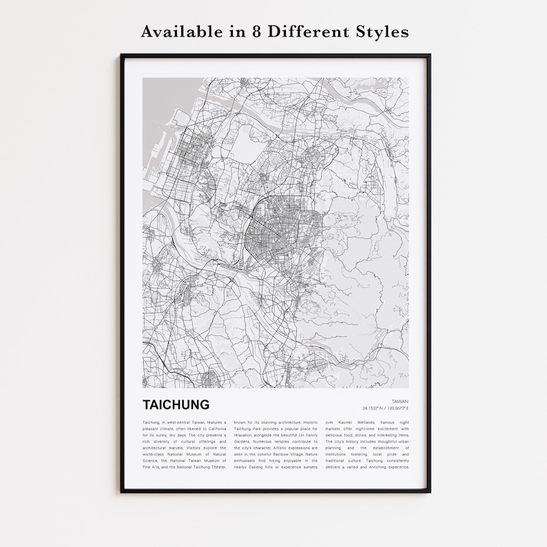 Taichung Map Print, Taichung Travel Map, Taichung Wall Decor Art ...