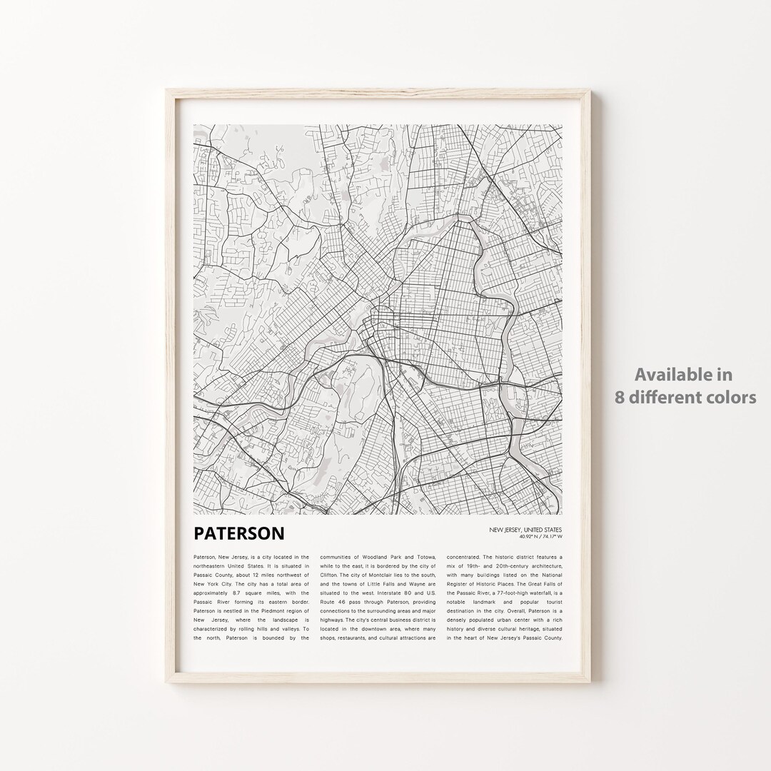 Paterson Map Print, Paterson Travel Map, Paterson Wall Decor Art ...