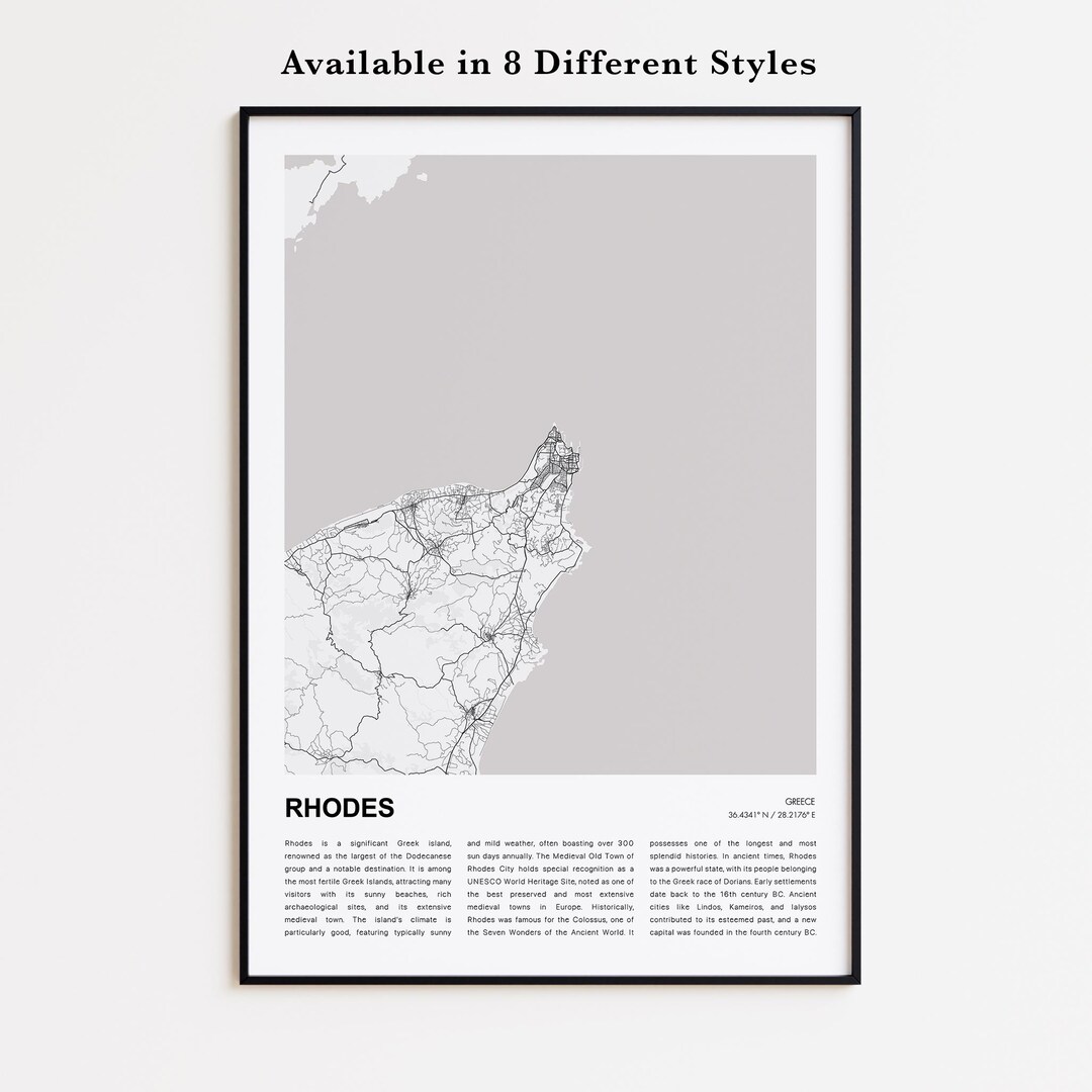 Mapa de Rodas impreso, mapa de viaje, decoración de pared, regalo de ...