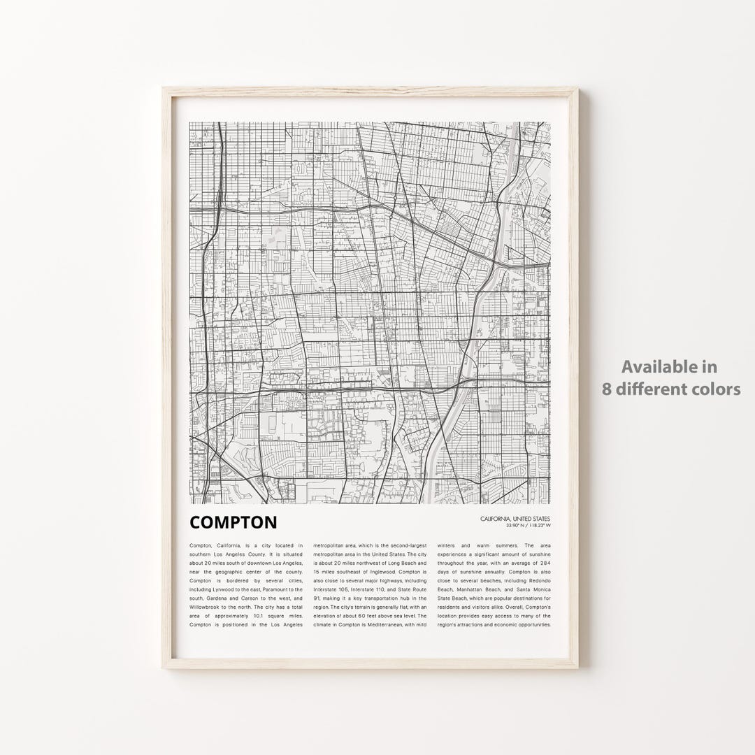 Compton Map Print, Compton Travel Map, Compton Wall Decor Art, Compton ...