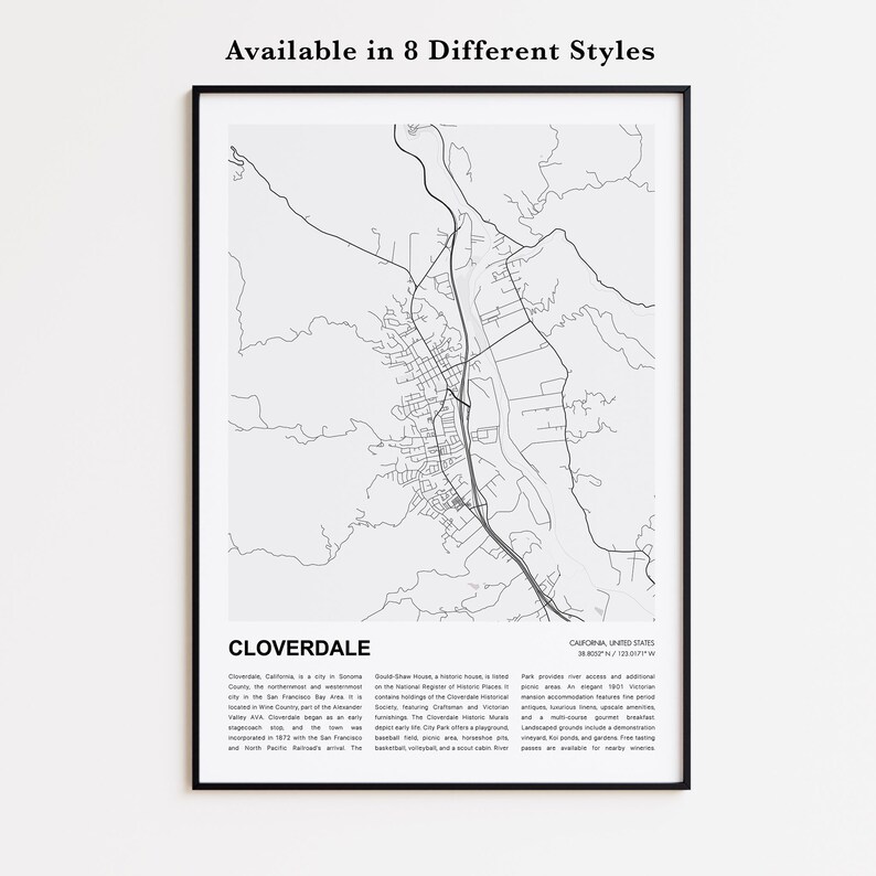 Cloverdale Map Print, Cloverdale Travel Map, Cloverdale Wall Decor Art ...