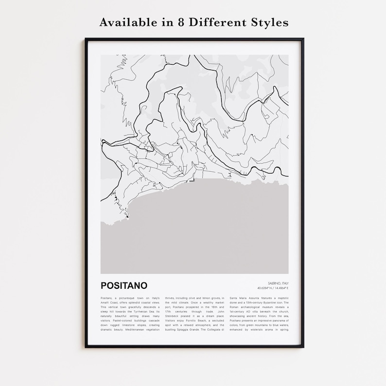 Positano Map Print, Positano Travel Map, Positano Wall Decor Art ...