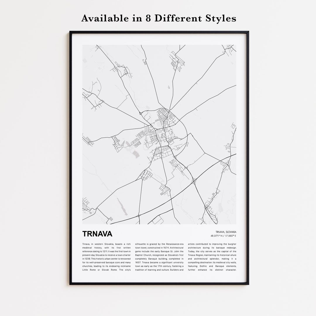 Trnava Map Print, Trnava Travel Map, Trnava Wall Decor Art, Trnava ...