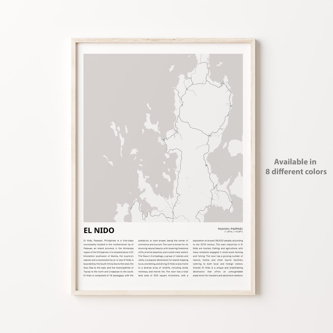 El Nido Map Print, El Nido Travel Map, El Nido Wall Decor Art, El Nido ...