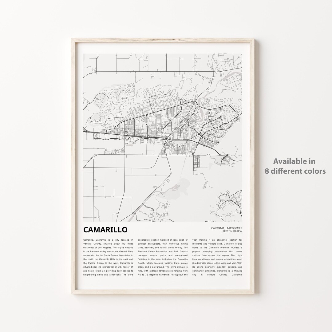 Camarillo Map Print, Camarillo Travel Map, Camarillo Wall Decor Art ...