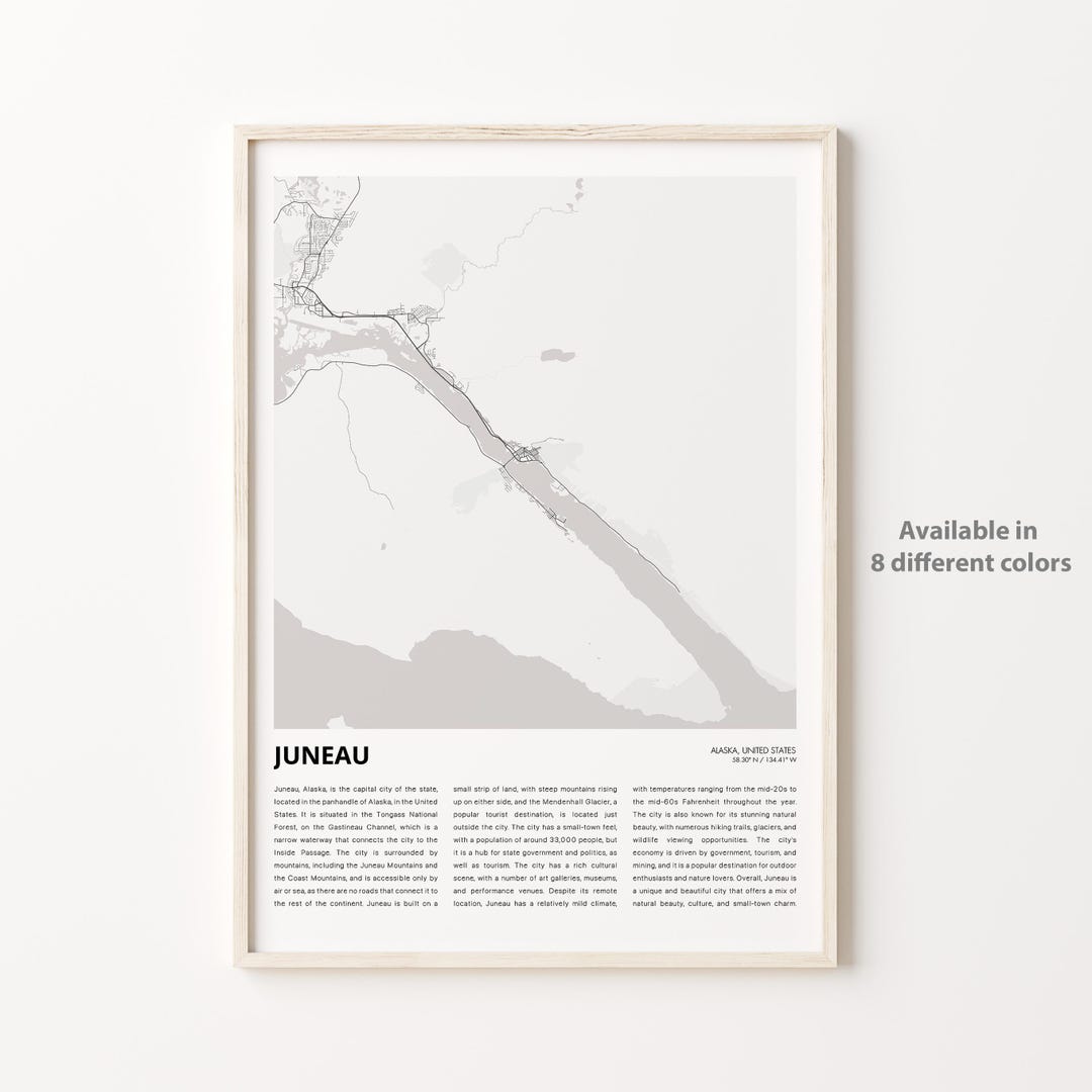 Juneau Map Print, Juneau Travel Map, Juneau Wall Decor Art, Juneau ...