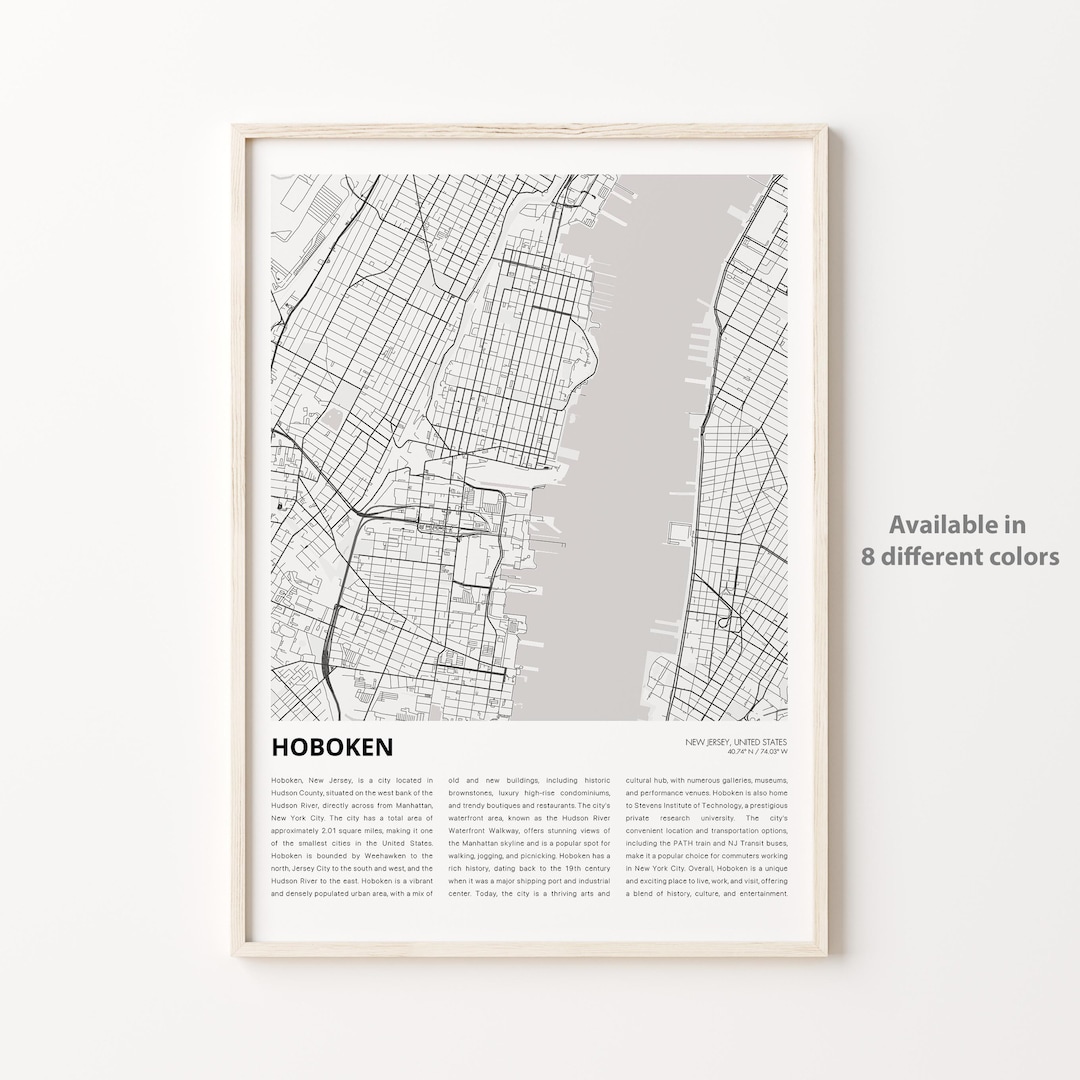 Hoboken Map Print, Hoboken Travel Map, Hoboken Wall Decor Art, Hoboken ...