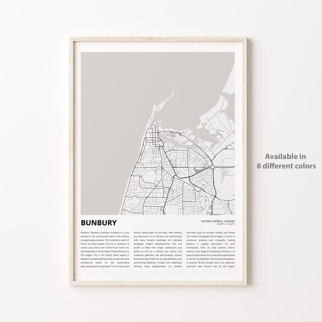 Bunbury Map Print, Bunbury Travel Map, Bunbury Wall Decor Art, Bunbury ...