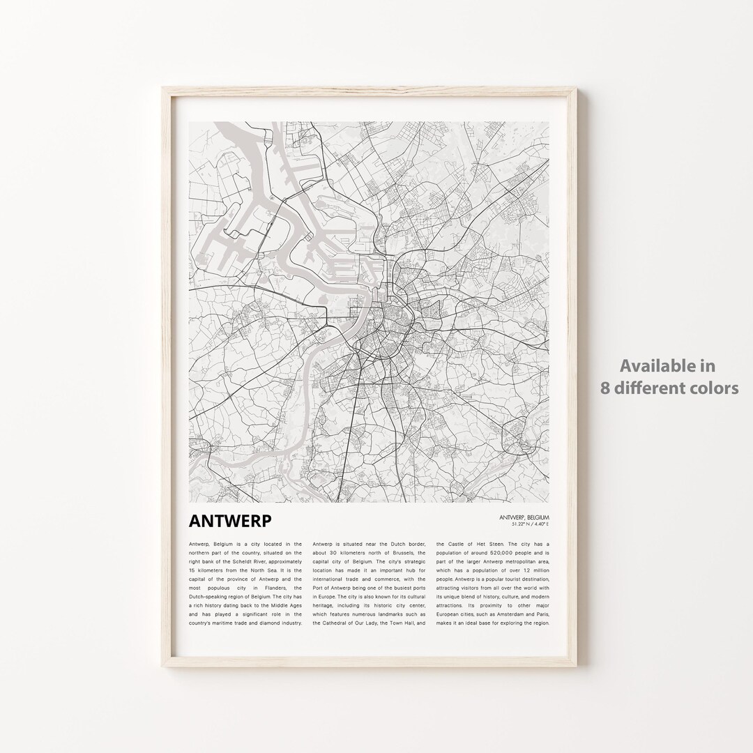 Antwerp Map Print, Antwerp Travel Map, Antwerp Wall Decor Art, Antwerp ...