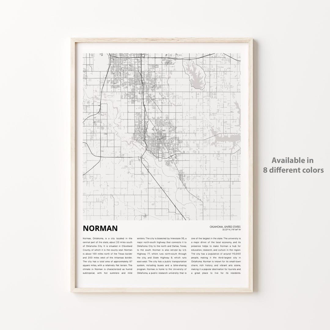 Norman Map Print, Norman Travel Map, Norman Wall Decor Art, Norman ...