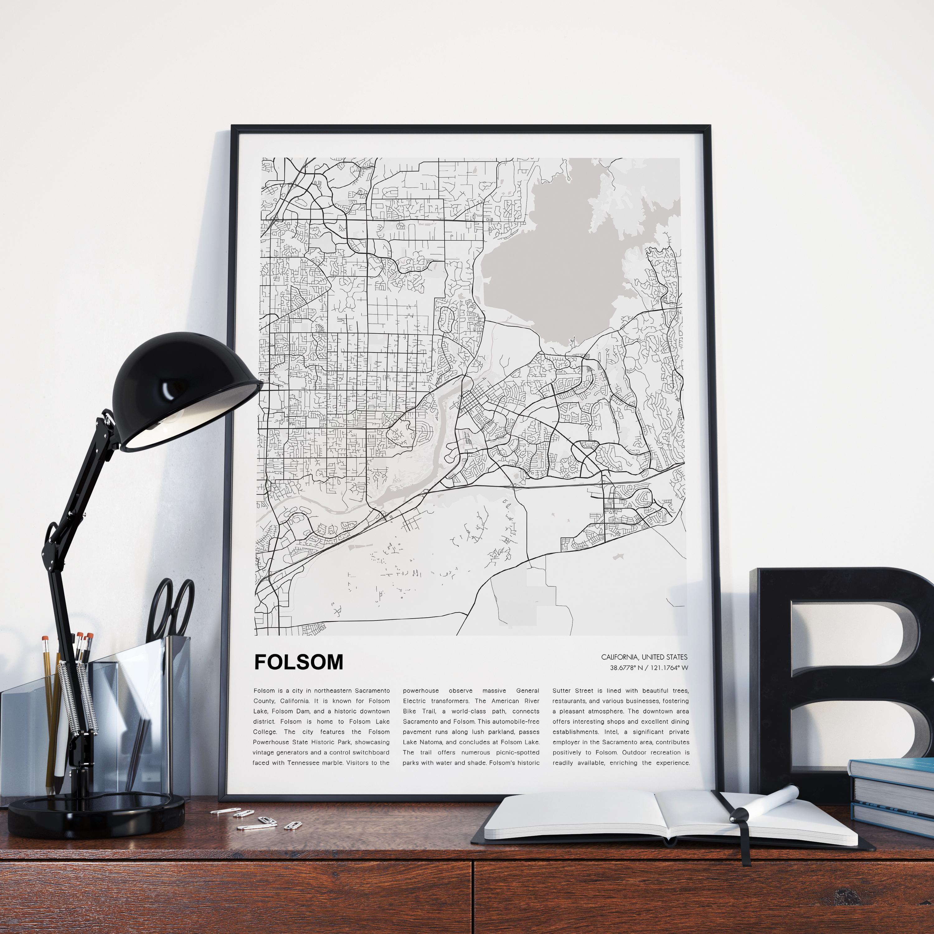 Folsom Map Print, Folsom Travel Map, Folsom Wall Decor Art, Folsom ...