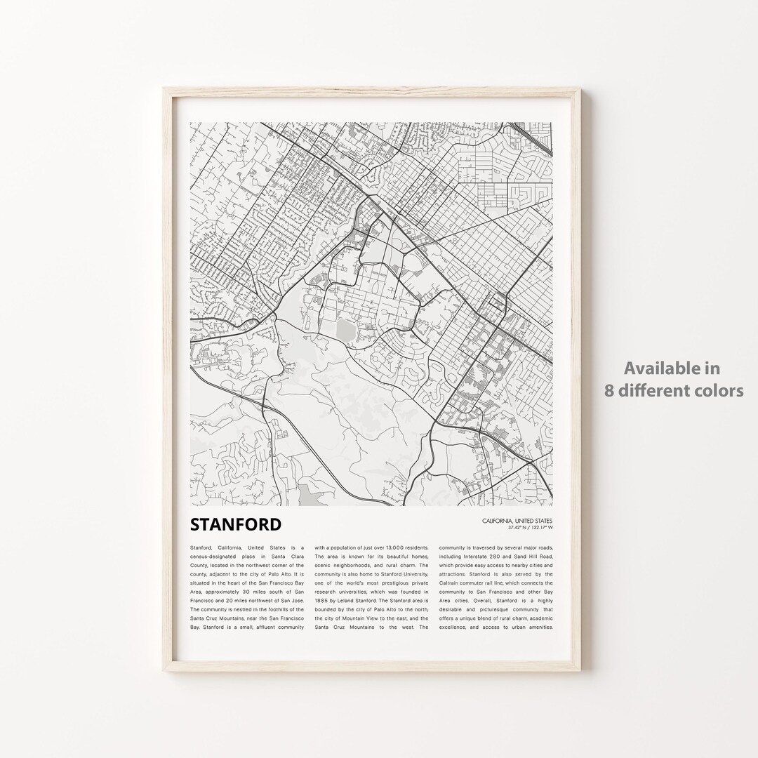 Stanford Map Print, Stanford Travel Map, Stanford Wall Decor Art ...