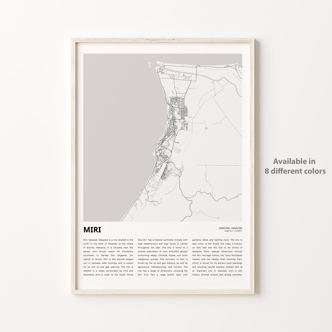 Miri Map Print, Miri Travel Map, Miri Wall Decor Art, Miri Sarawak ...