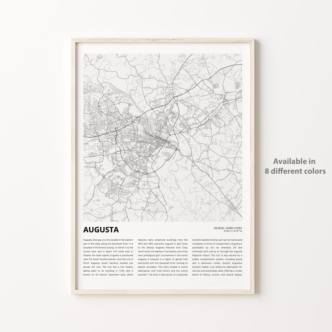 Augusta Map Print, Augusta Travel Map, Augusta Wall Decor Art, Augusta ...